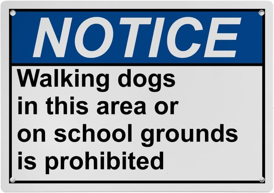 Weatherproof Horizontal ANSI Pet Rules Sign (Walking dogs in this area ...