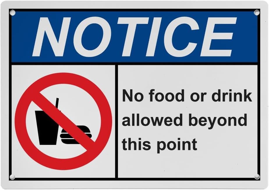Weatherproof Horizontal ANSI Policies Regulations Sign (No food or ...