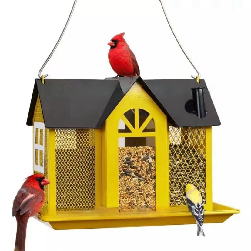 Weatherproof Metal Bird Feeder House – Red Hanging Seed Feeder with ...