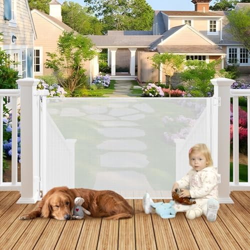 Weatherproof Outdoor Retractable Gates for Decks, 55" Wide Retractable ...