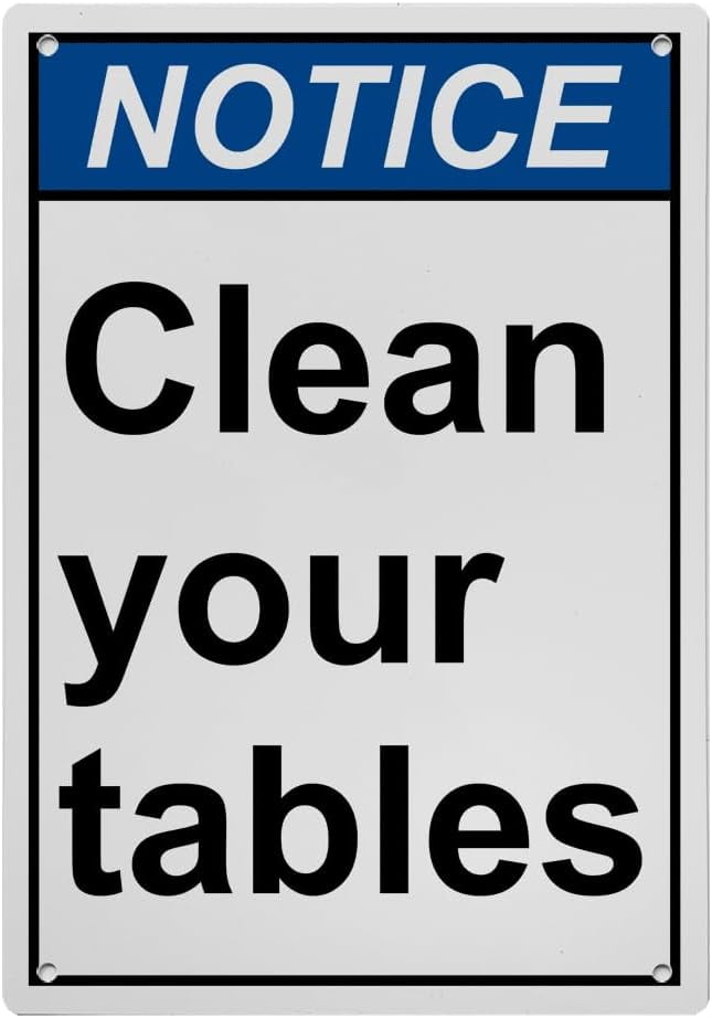 Weatherproof Vertical ANSI Amenities Services Sign (Clean your tables ...