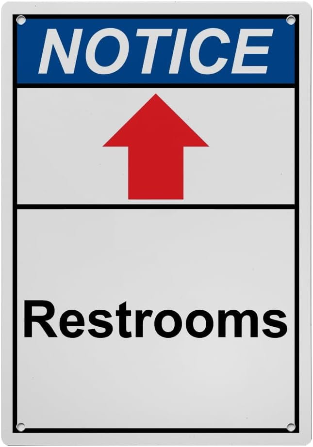 Weatherproof Vertical ANSI Directional Sign (Restrooms [up arrow]) 8 in ...