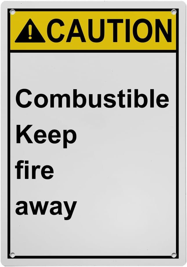 Weatherproof Vertical ANSI Flammable Sign (Combustible Keep fire away ...