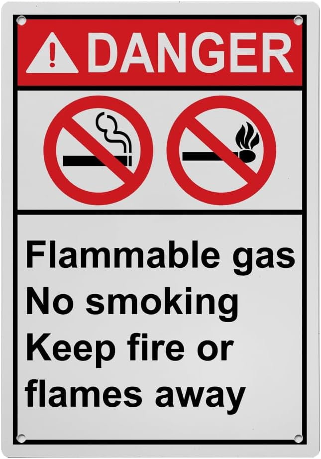 Weatherproof Vertical ANSI Flammable Sign (Flammable gas No Smoking ...