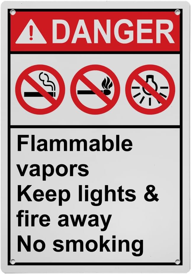 Weatherproof Vertical ANSI Flammable Sign (Flammable vapors Keep lights ...