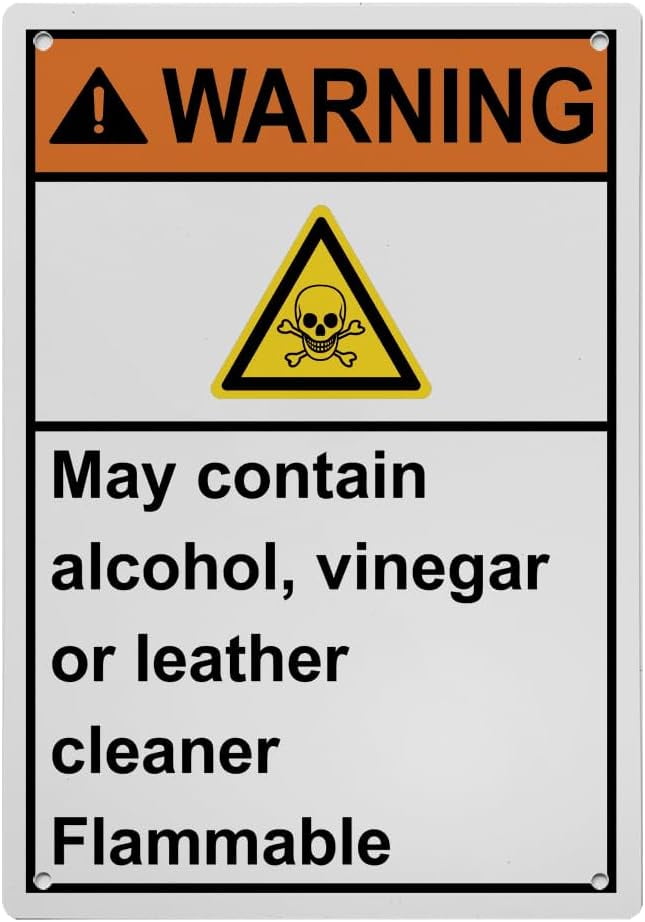 Weatherproof Vertical ANSI Flammable Sign (May contain alcohol, vinegar ...