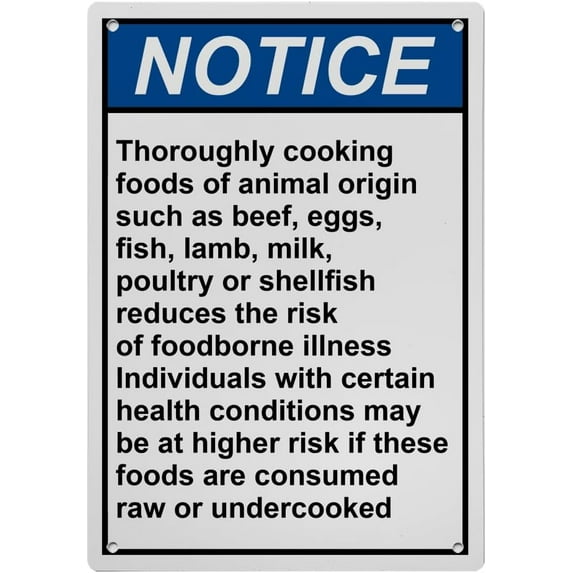 Weatherproof Vertical ANSI Food Prep Kitchen Safety Sign 8 in" x 12 in ...