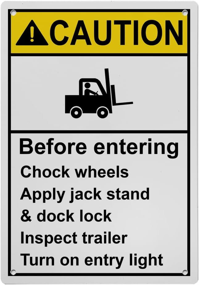 Weatherproof Vertical ANSI Forklift Sign (Before entering Chock wheels ...