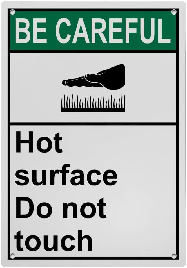 Weatherproof Vertical ANSI Hot Burn Sign (Hot surface Do not touch) 8 ...