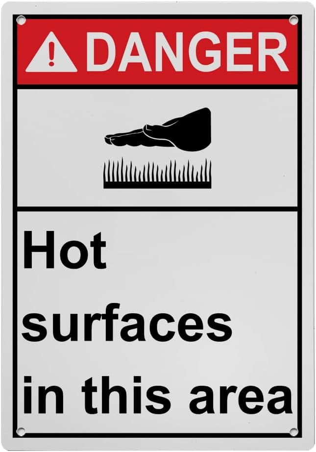 Weatherproof Vertical ANSI Hot Burn Sign (Hot surfaces in this area) 8 ...