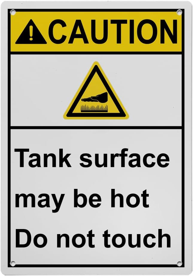 Weatherproof Vertical ANSI Hot Burn Sign (Tank surface may be hot Do ...