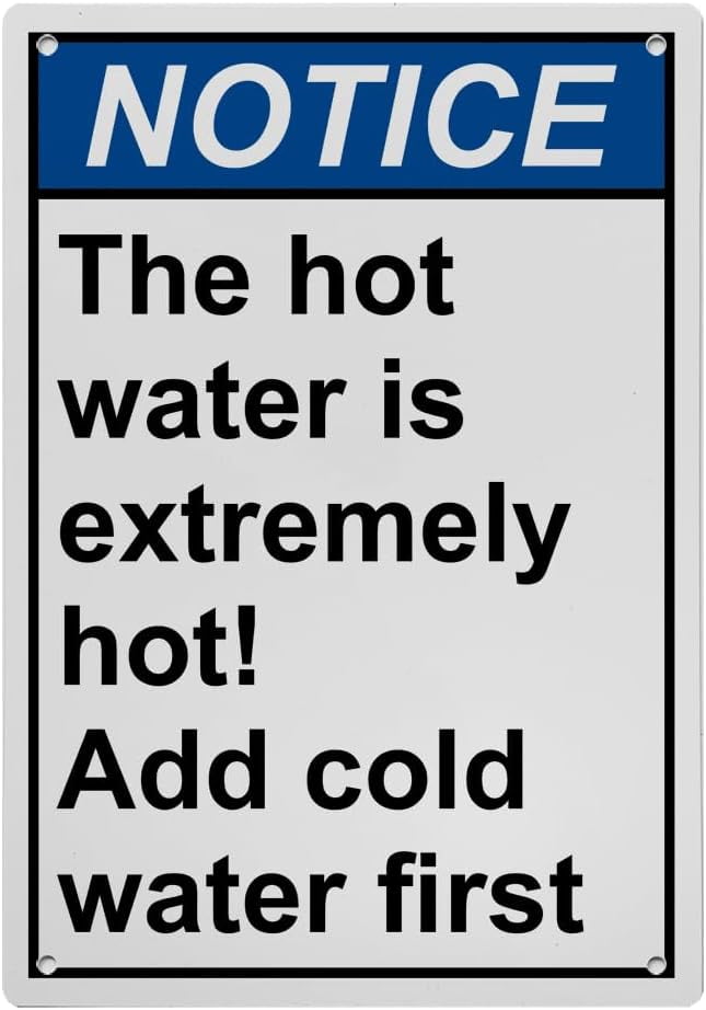 Weatherproof Vertical ANSI Hot Burn Sign (The hot water is extremely ...