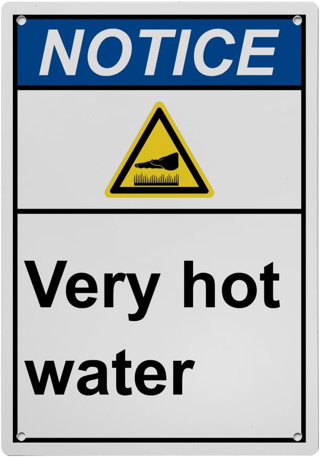 Weatherproof Vertical ANSI Hot Burn Sign (Very hot water) 8 in" x 12 in ...