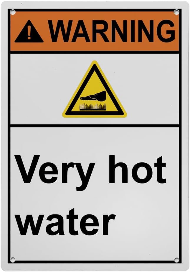 Weatherproof Vertical ANSI Hot Burn Sign (Very hot water) 8 in" x 12 in ...