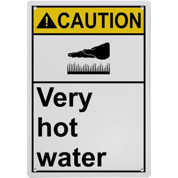 Weatherproof Vertical ANSI Hot Burn Sign (Very hot water) 8 in" x 12 in ...