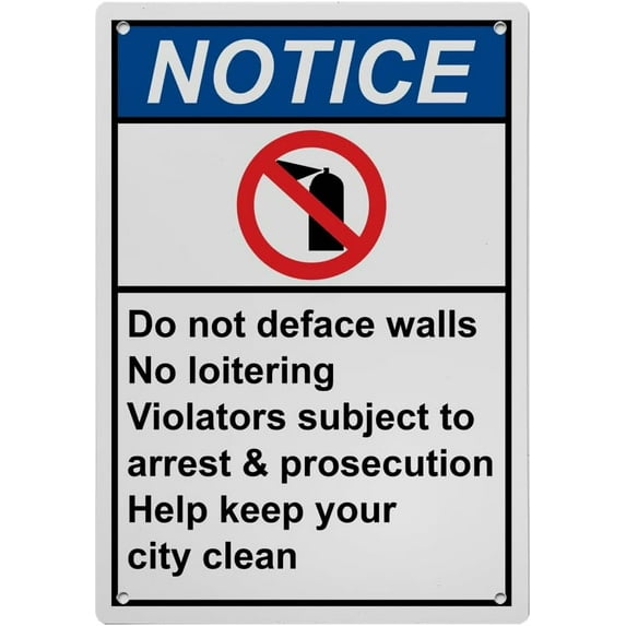 Weatherproof Vertical ANSI No Loitering Sign (Do not deface walls No ...