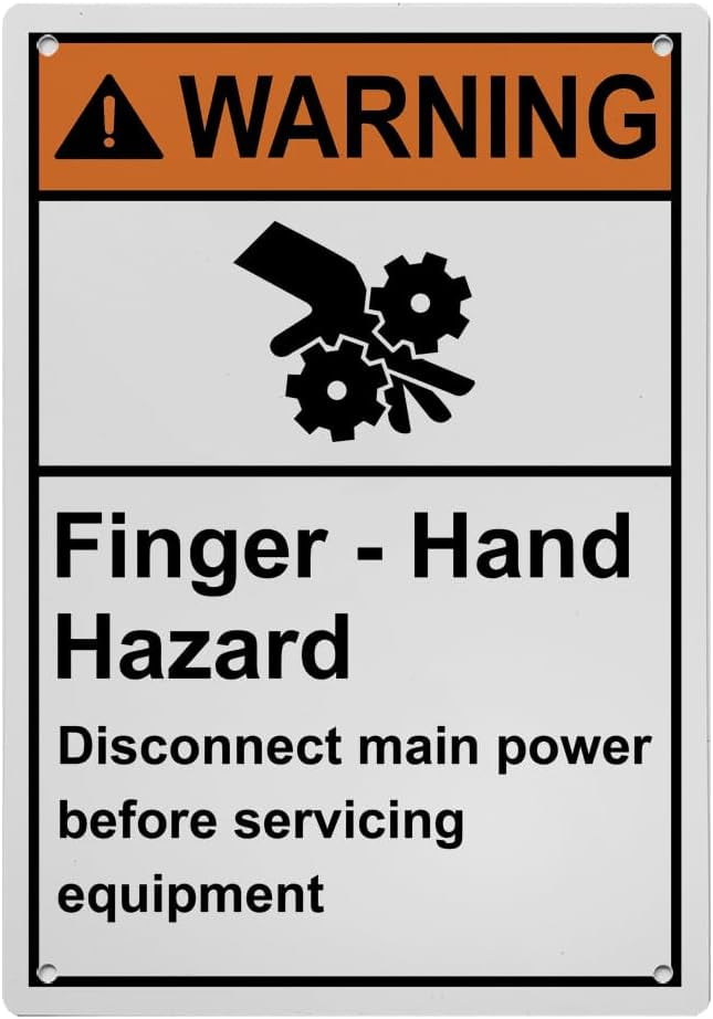 Weatherproof Vertical ANSI Machine Safety Sign (Finger - Hand Hazard ...