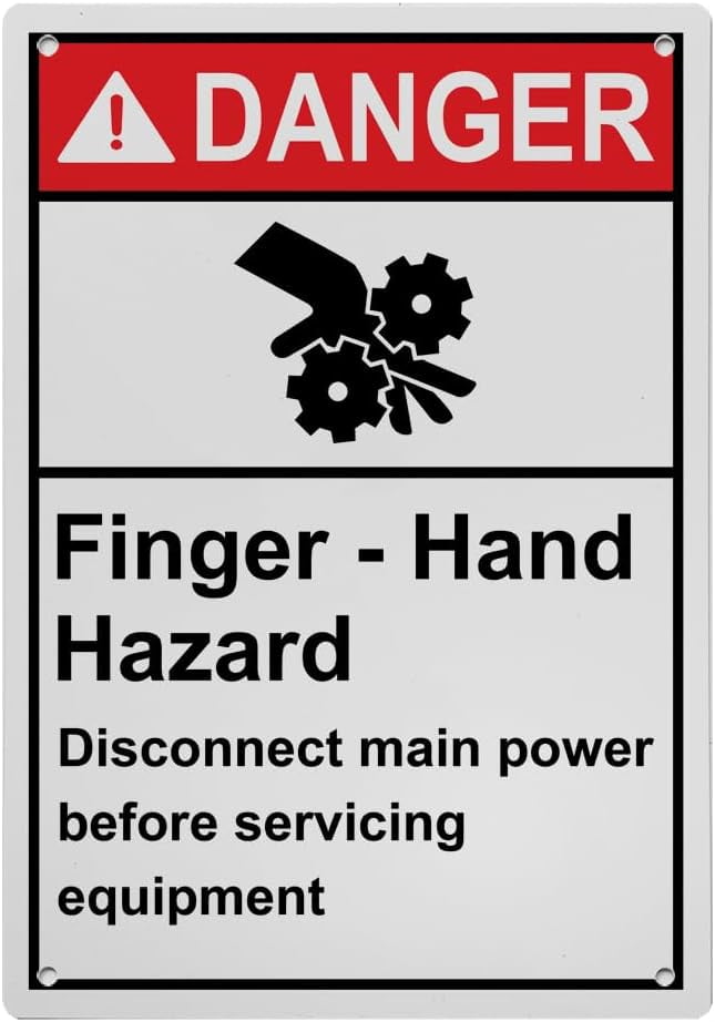 Weatherproof Vertical ANSI Machine Safety Sign (Finger - Hand Hazard ...