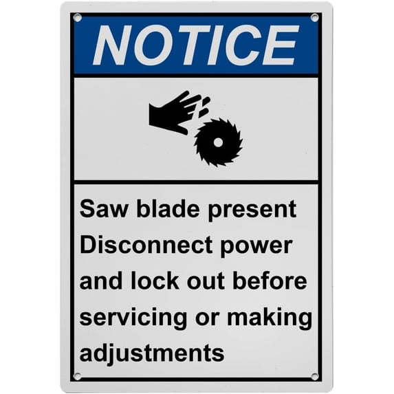 Weatherproof Vertical ANSI Machine Safety Sign (Saw blade present ...