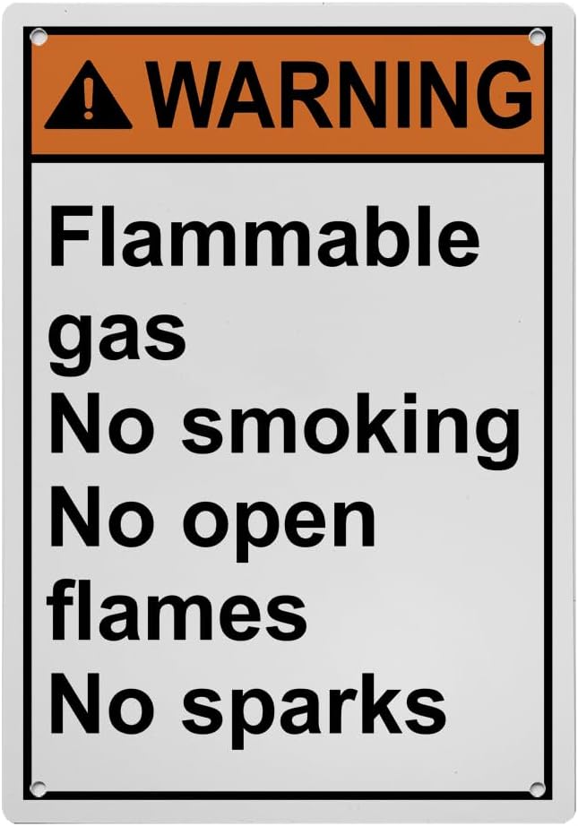 Weatherproof Vertical ANSI No Open Flame Sign (Flammable gas No smoking ...