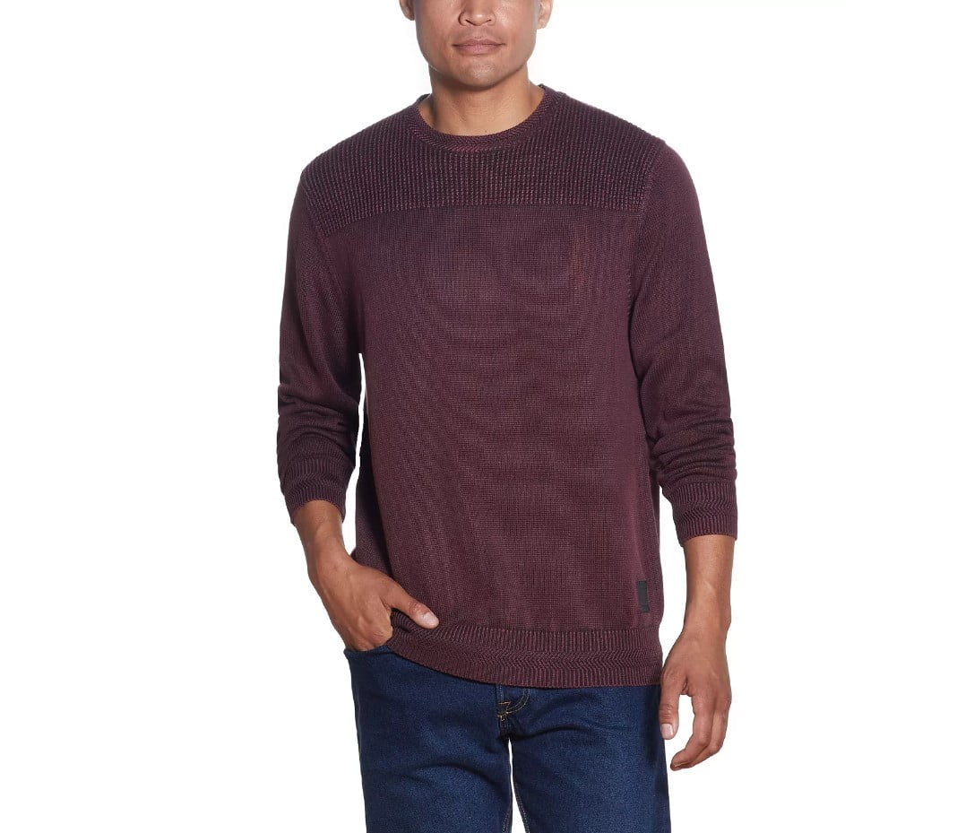 Weatherproof Vintage Men's Stonewash Shaker Stitch Crew Sweater, Port ...