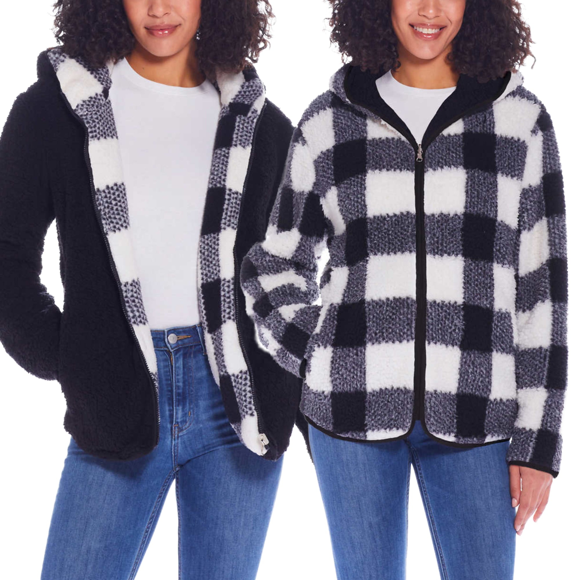 Weatherproof Women's Reversible Ultra Cozy Plush Fleece Plaid Jacket ...