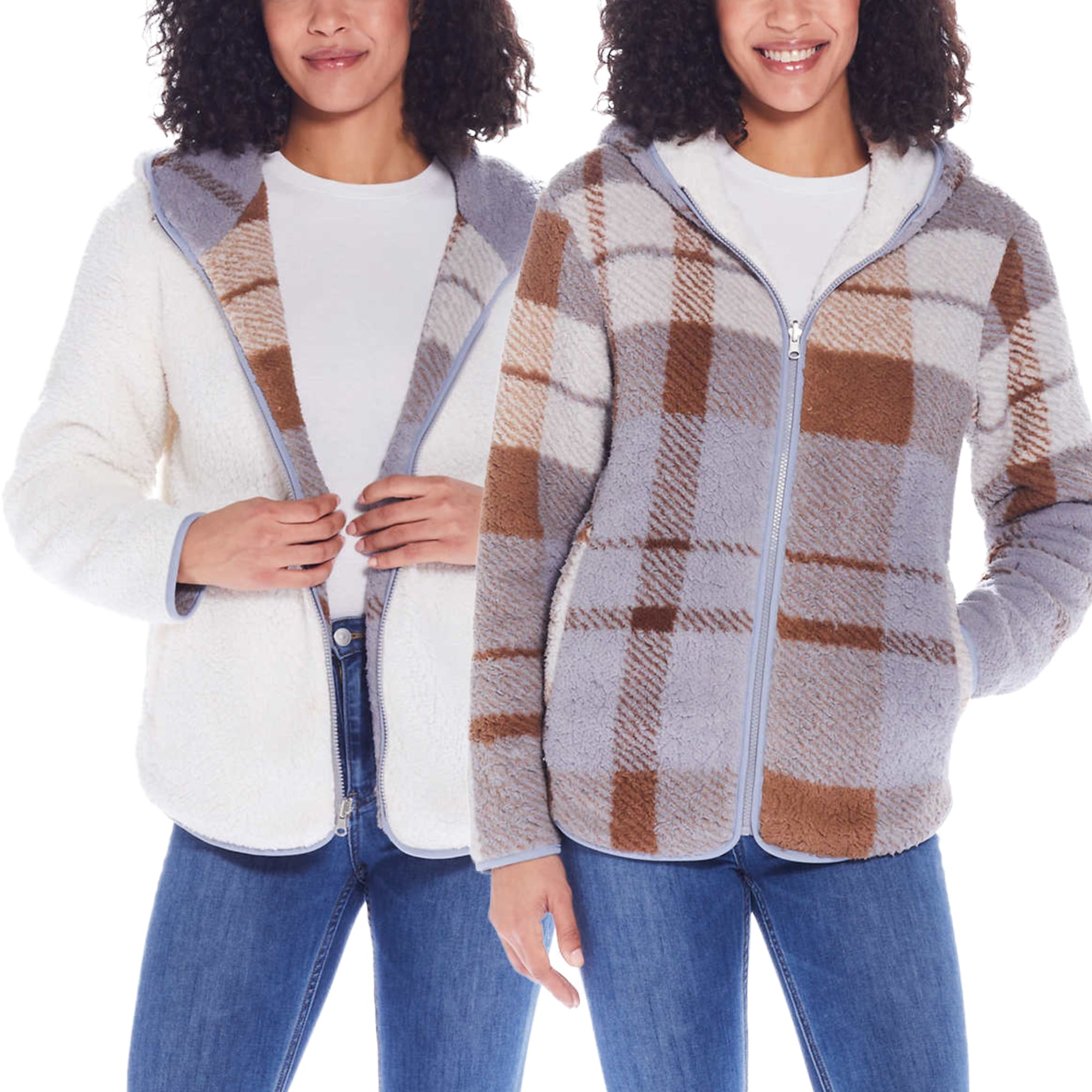 Weatherproof Women's Reversible Ultra Cozy Plush Fleece Plaid Jacket ...