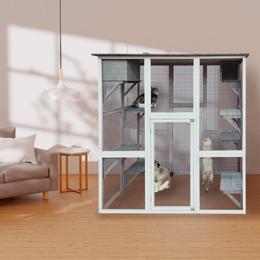 Weatherproof Wood Outdoor Cat Enclosure Shelter Playpen - Walmart.com