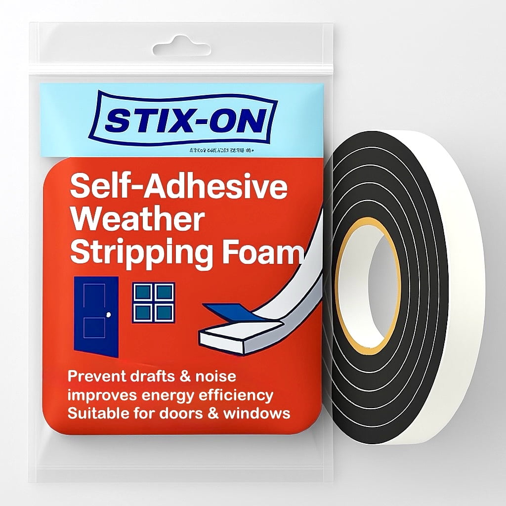 Weatherstripping 1 inch x 1/4 inch x 17 ft Self Adhesive Stick-On ...