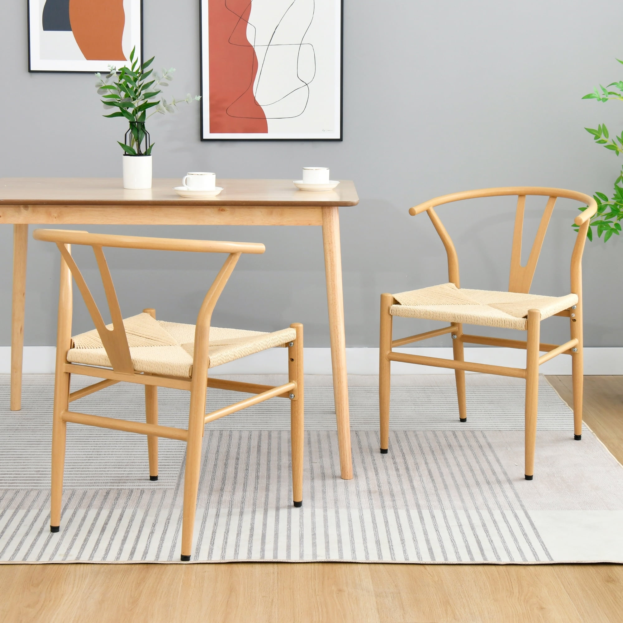 Weave Chairs with Scandinavian Metal Frame Set of 2 - N/A Wood Color ...