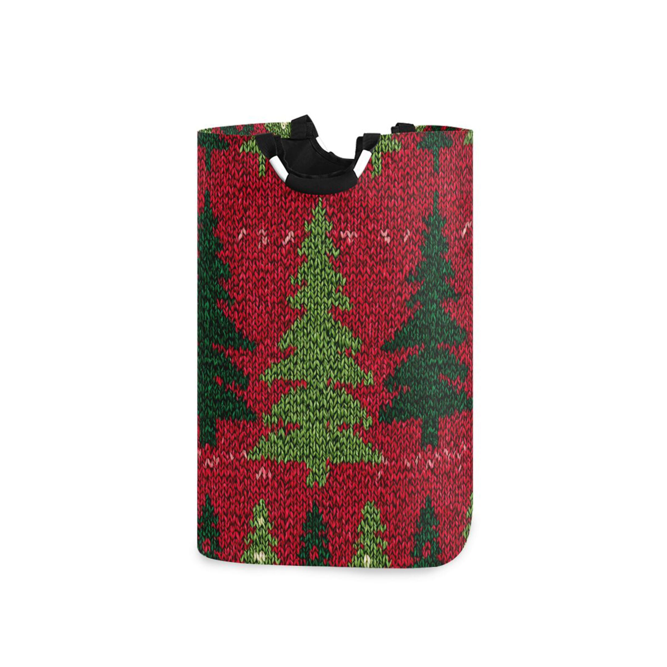 Weave Christmas Trees on Red Background Laundry Basket with Handles ...