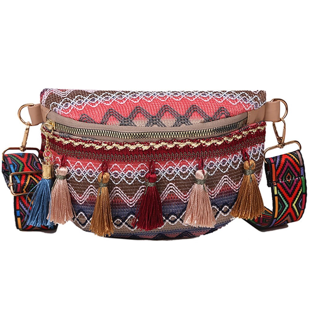 Weave Crossbody Bags Female Tassel Waist Bag Retro Leather Shoulder ...