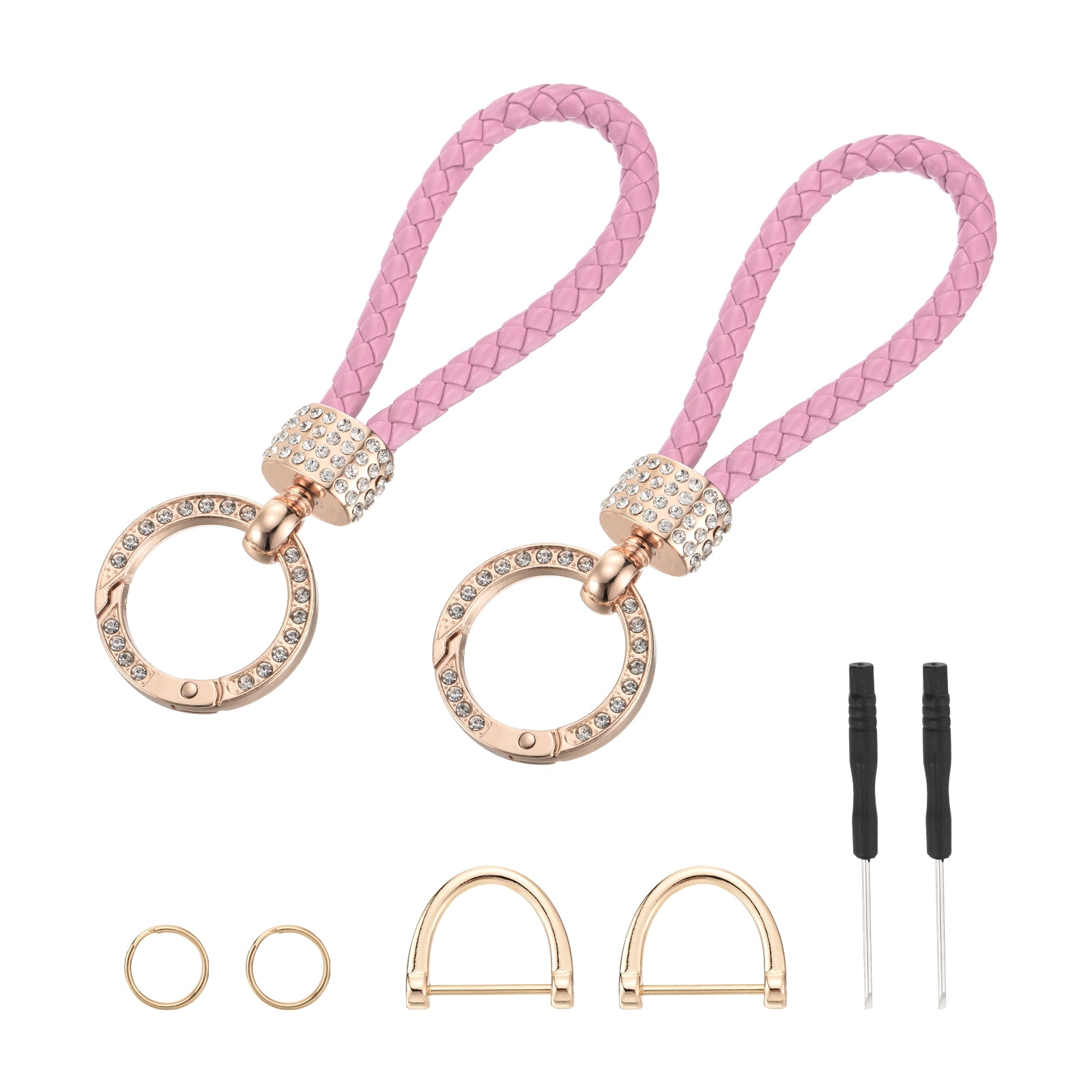 Weave Key Chain Ring Braided Rope Leather Keychain with Rotatable D ...