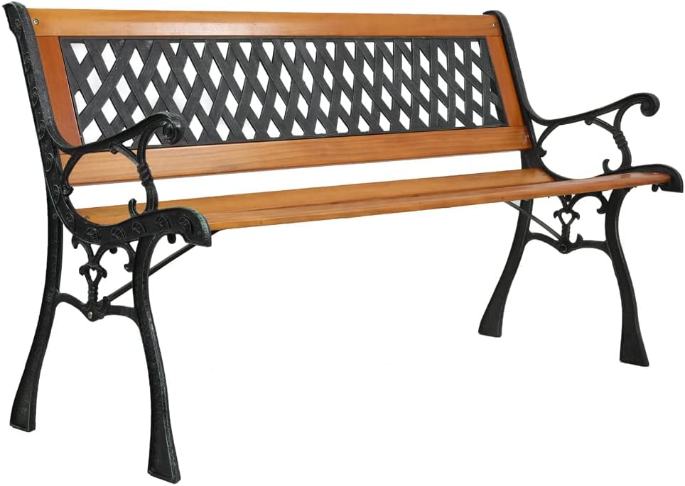 Weave Style Outdoor Bench - Patio Bench with Backrest and Armrests ...