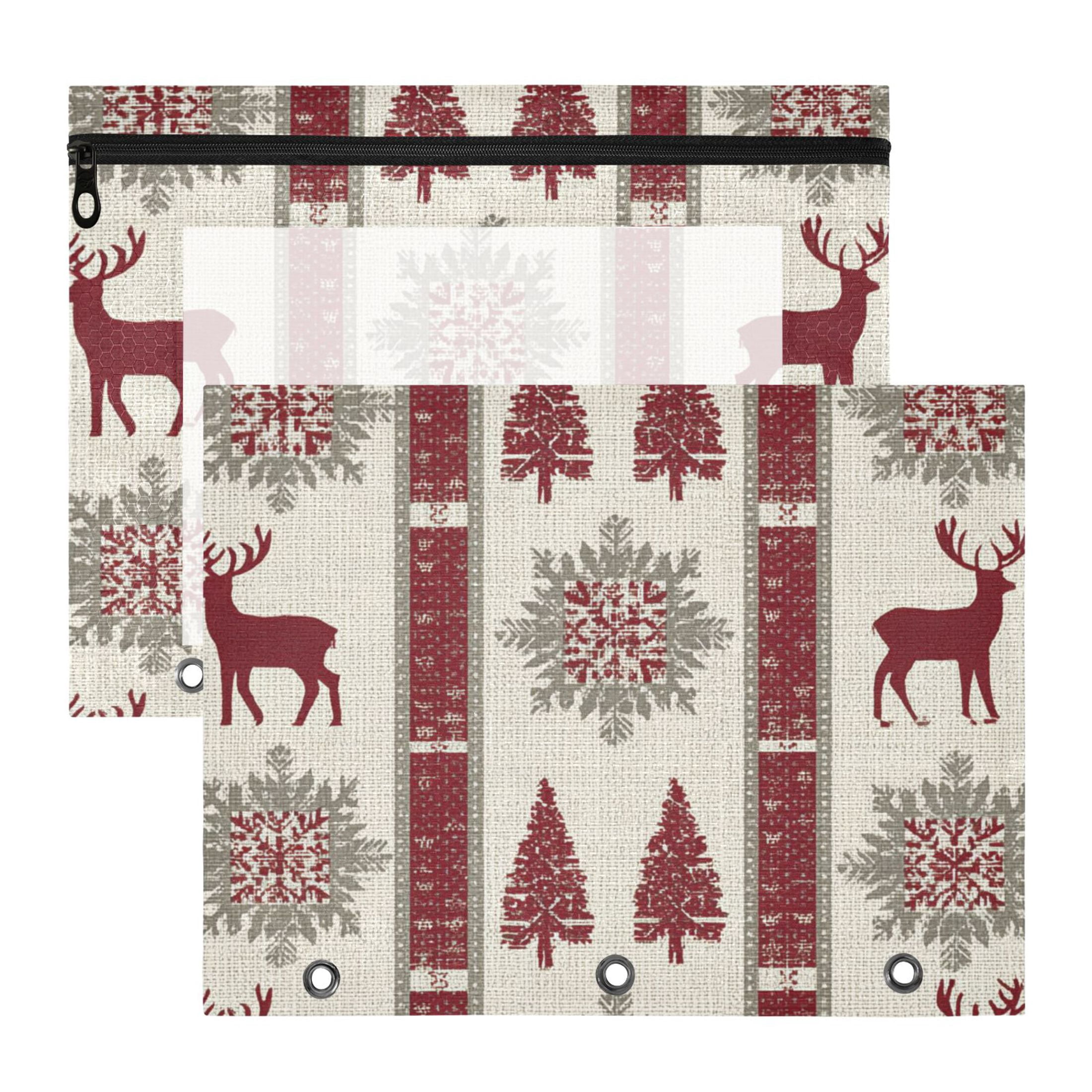 Weave Texture Christmas Tree Snowflakes Deer 3-Ring Binder Pocket with ...