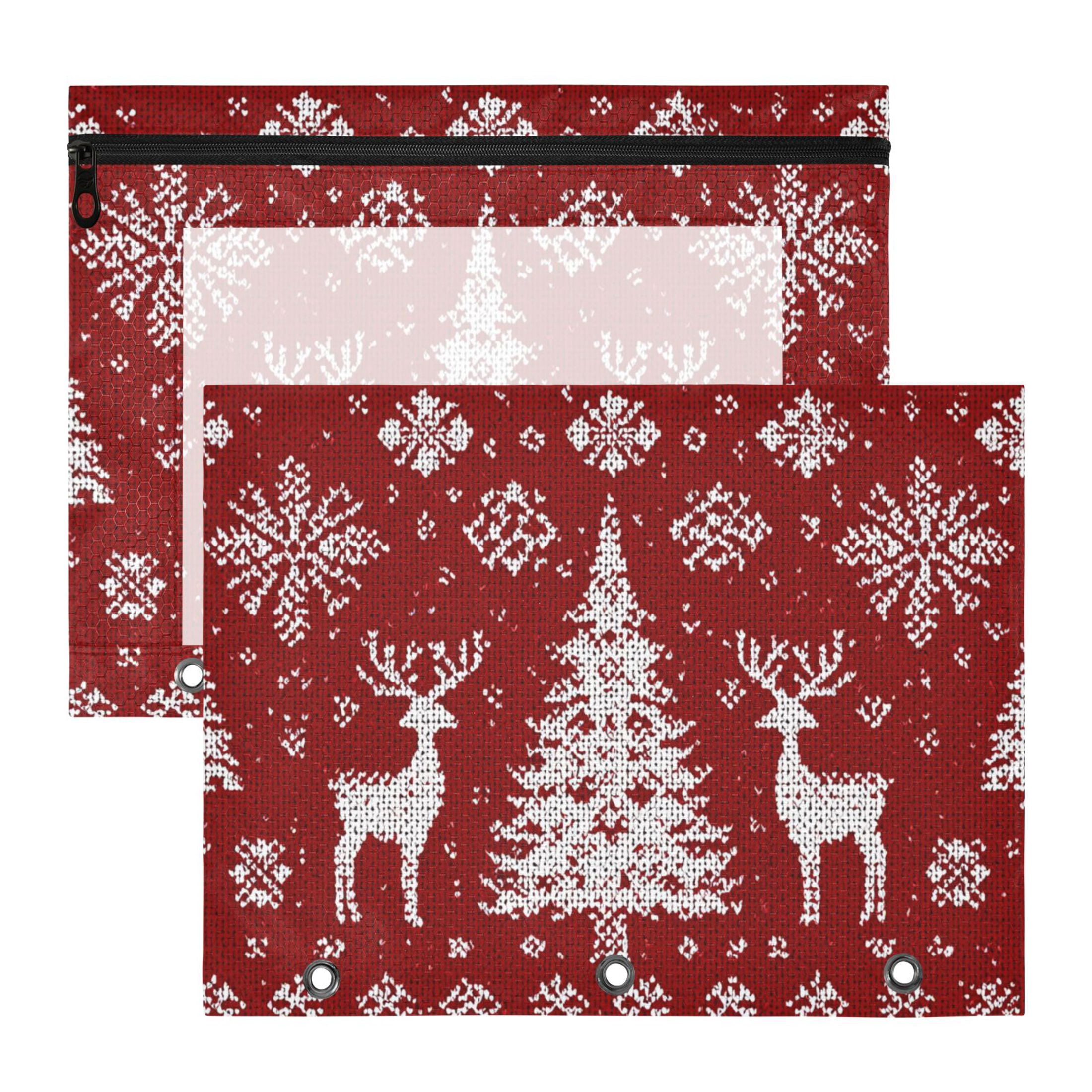 Weave Texture Reindeer Beside Christmas Tree 3-Ring Binder Pocket with ...
