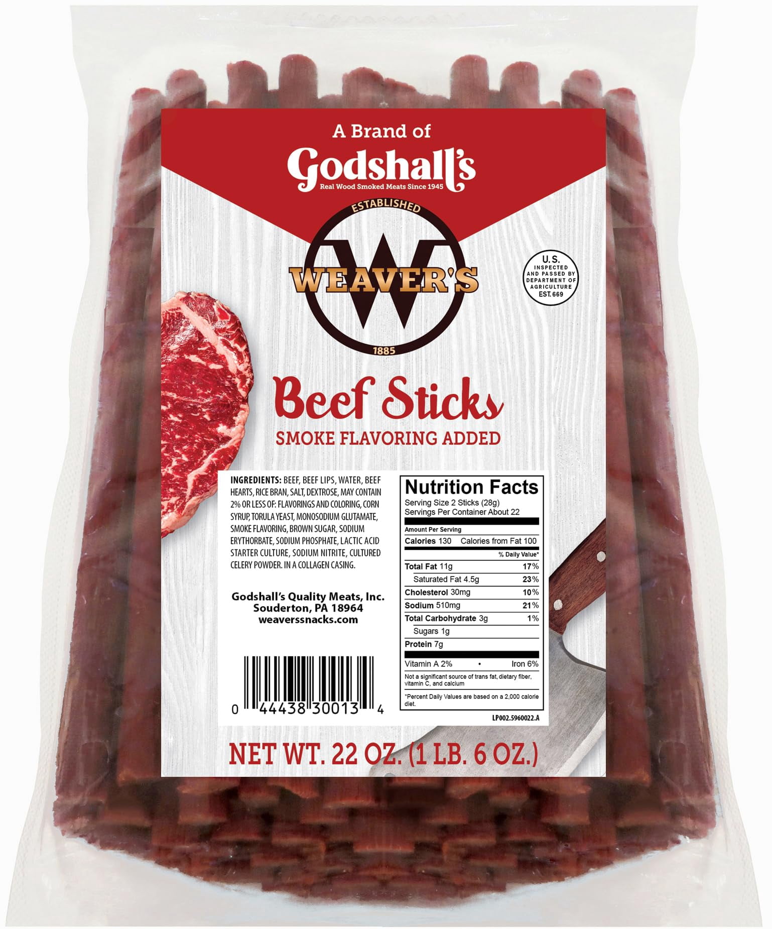 Weaver’s Beef Sticks (44 original mild flavored MDH17” beef sticks per ...