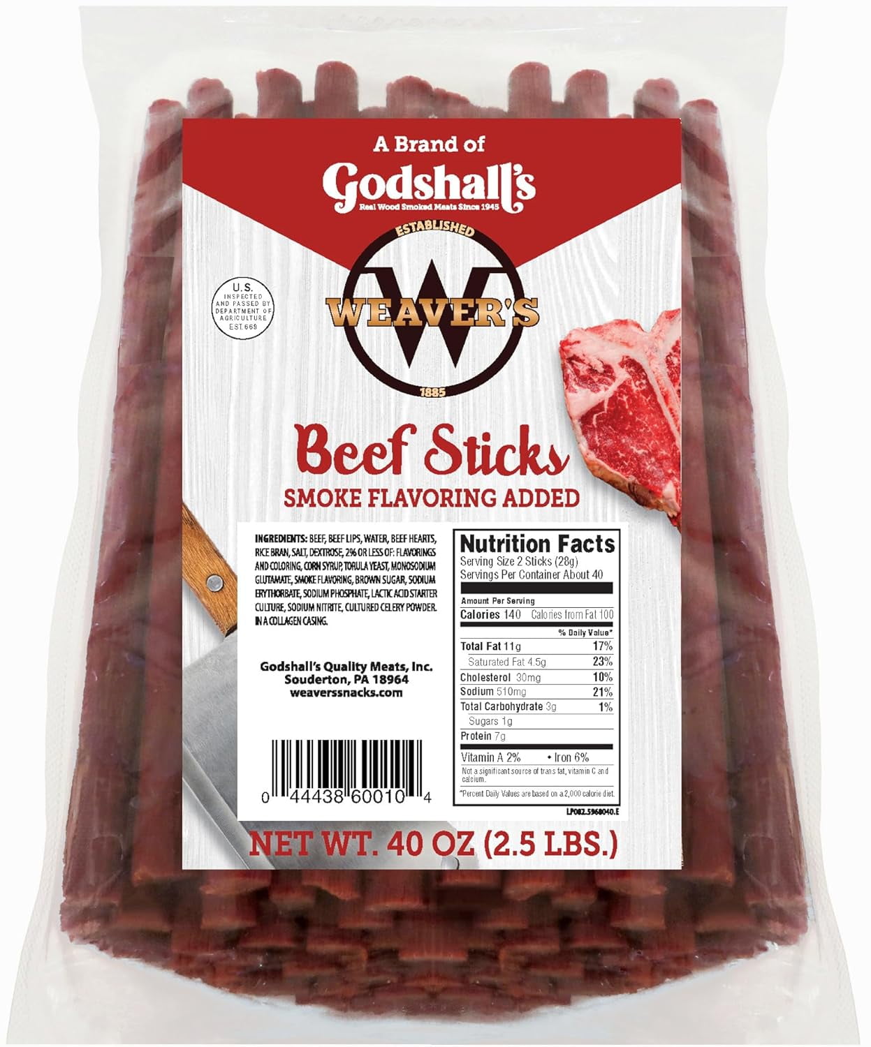 Weaver’s Beef Sticks (80 original mild flavored 7” beef sticks per 40oz ...