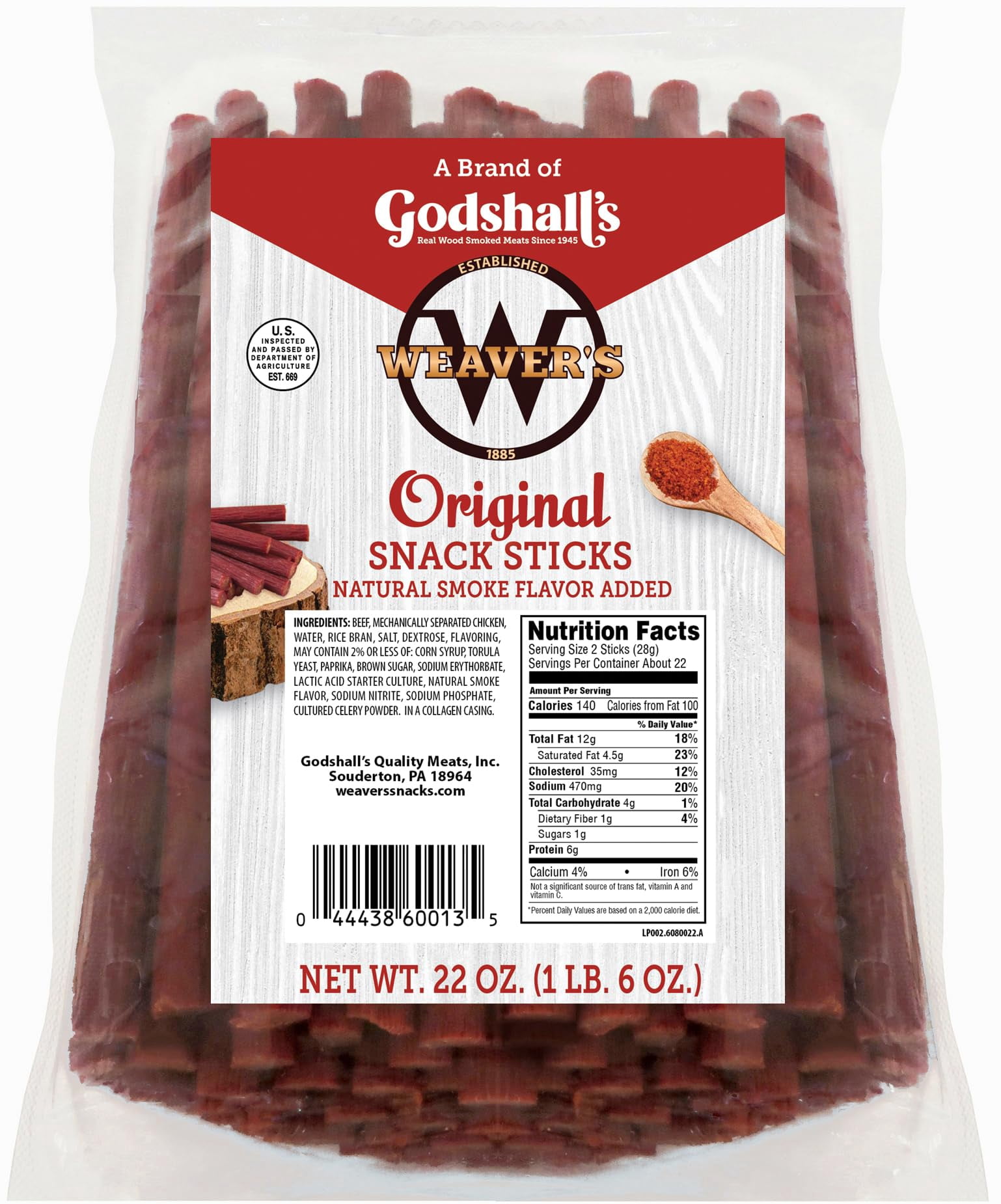 Weaver’s Original Snack Sticks (44 HYZ01 mild flavored 7" beef and ...