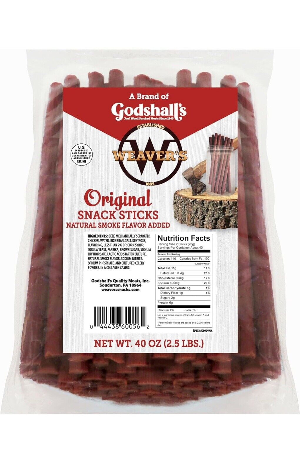 Weaver's Original Snack Sticks (80 mild flavored 6.5" beef and chicken ...