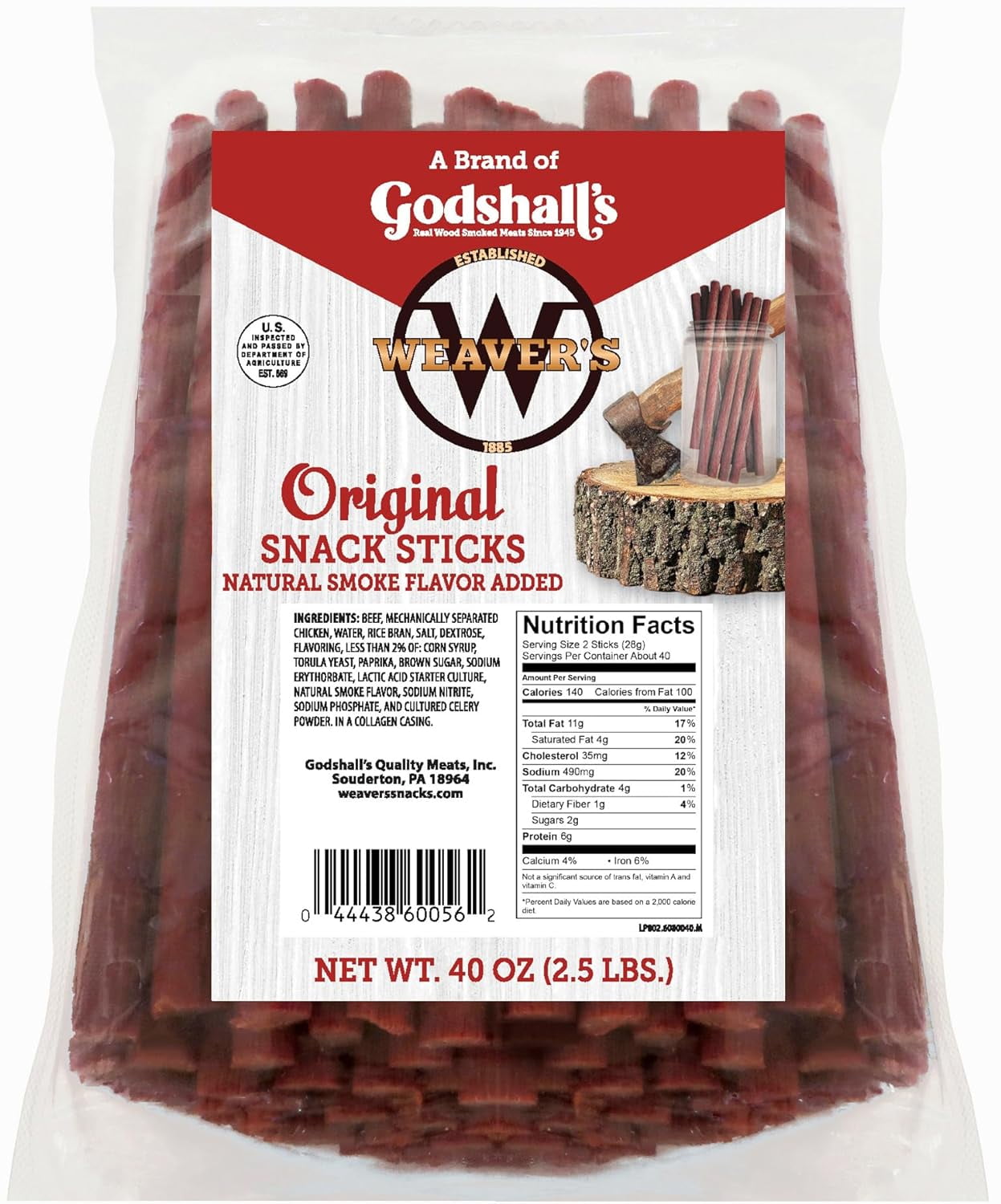 Weaver’s Original Snack Sticks (80 mild flavored 7" beef and chicken ...