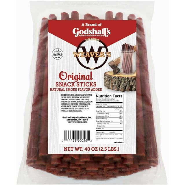 Weaver’s Original Snack Sticks (80 mild flavored 7" beef and chicken ...