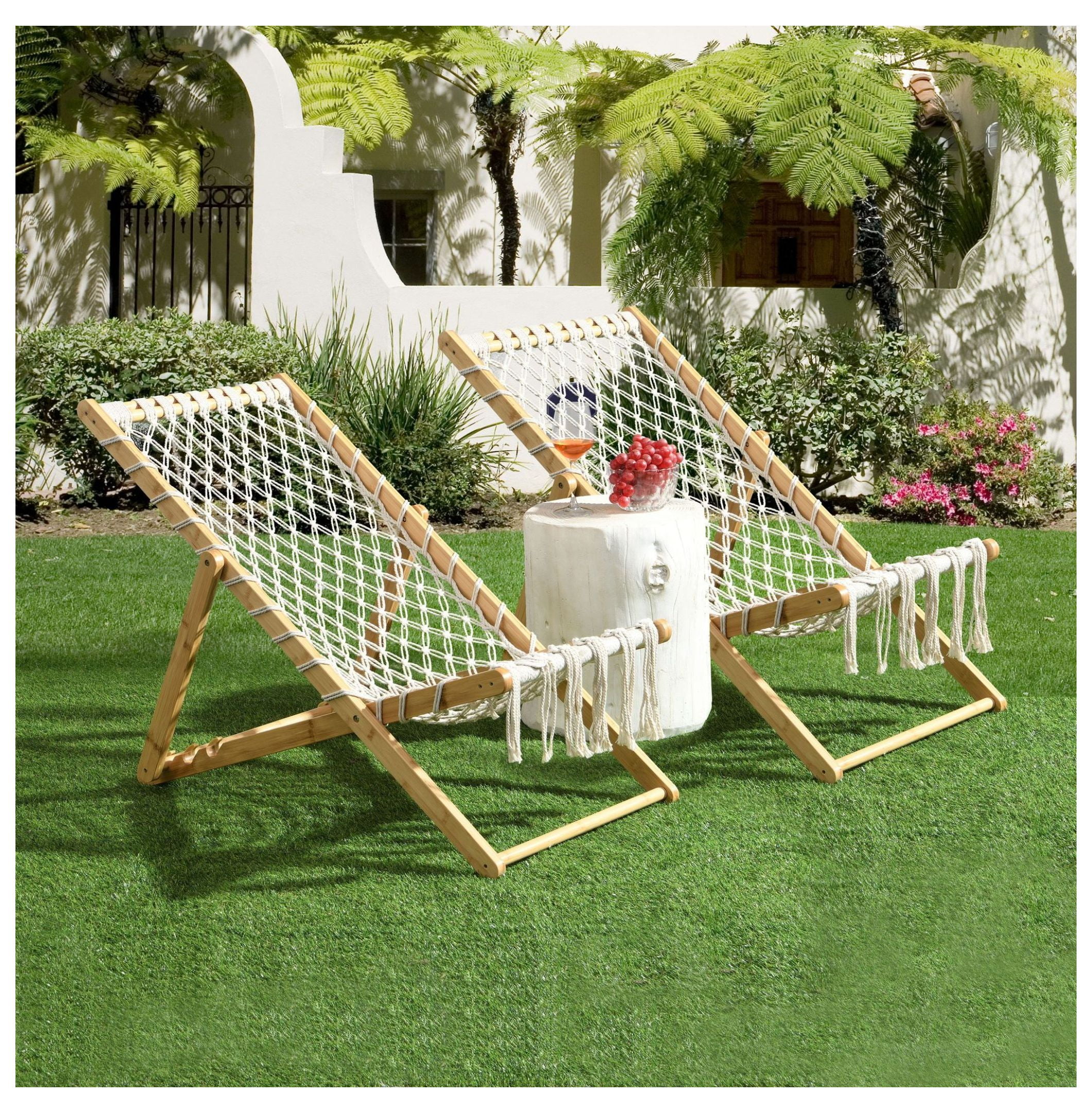 Weaving Chair Set of 2, Patio Chairs Handwoven Rope, Bamboo Frame ...