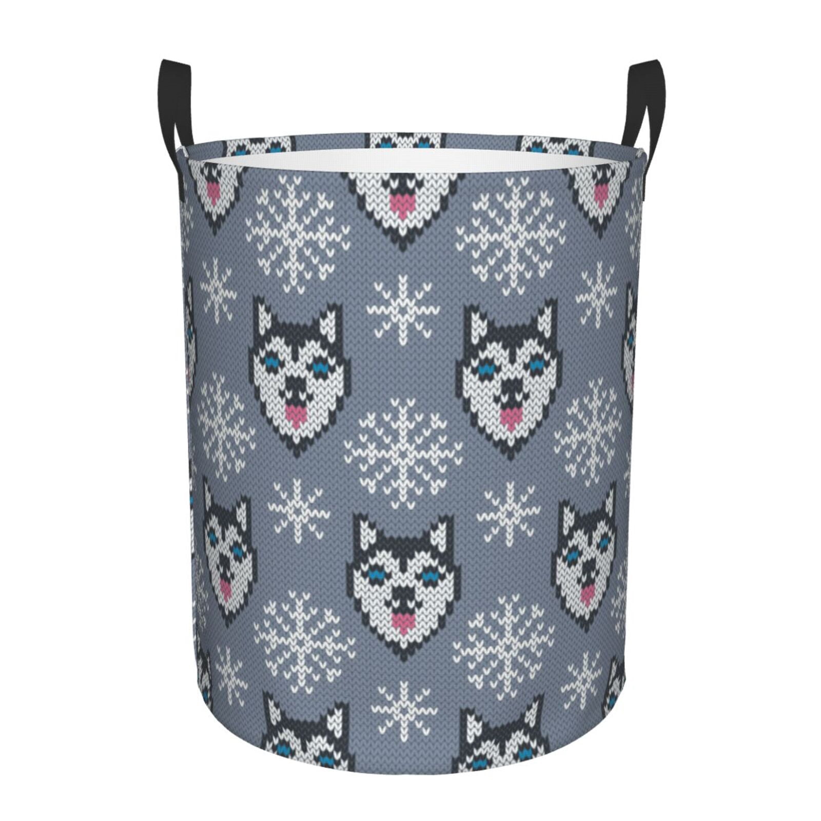 Weaving Cute Husky Dog Snowflake Laundry Basket, Laundry Hamper ...