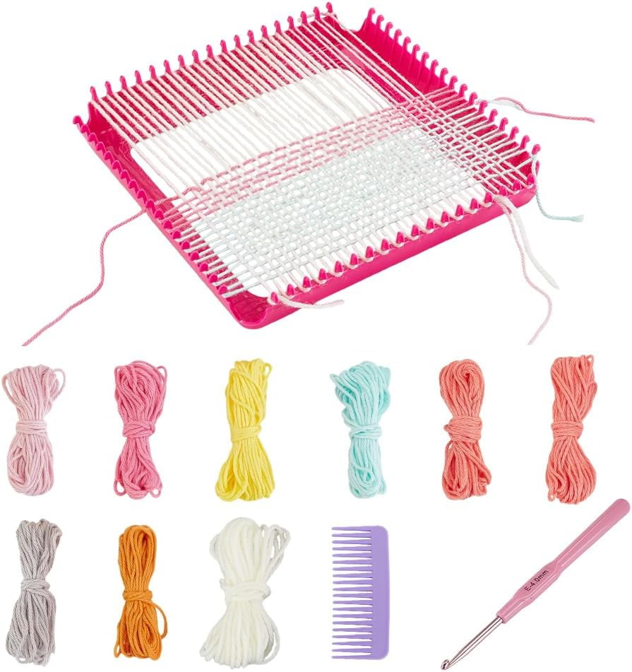 Weaving Loom Kit Square Knitting Looms for Beginners with Crochet Hooks ...