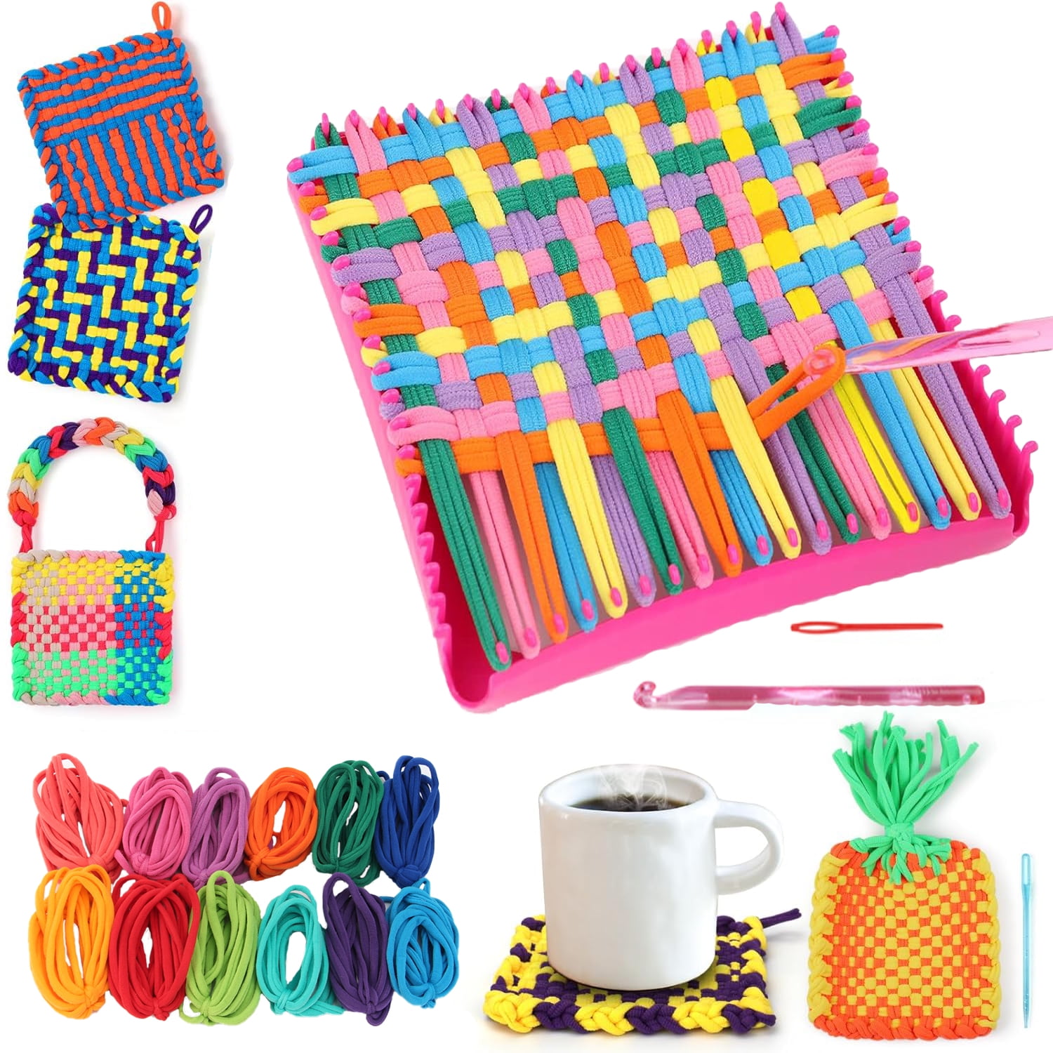 Weaving Loom Kits, 12 Colors Elastic DIY Loops Weaving Crafts Kit for ...