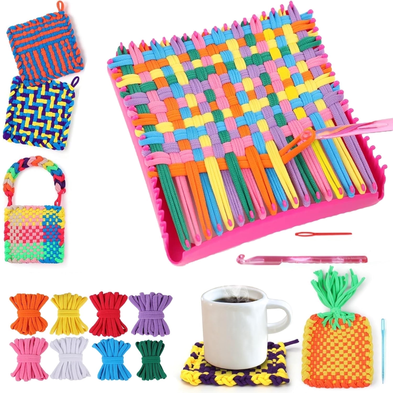 Weaving Loom Kits, 8 Colors Elastic DIY Loops Weaving Crafts Kit for ...