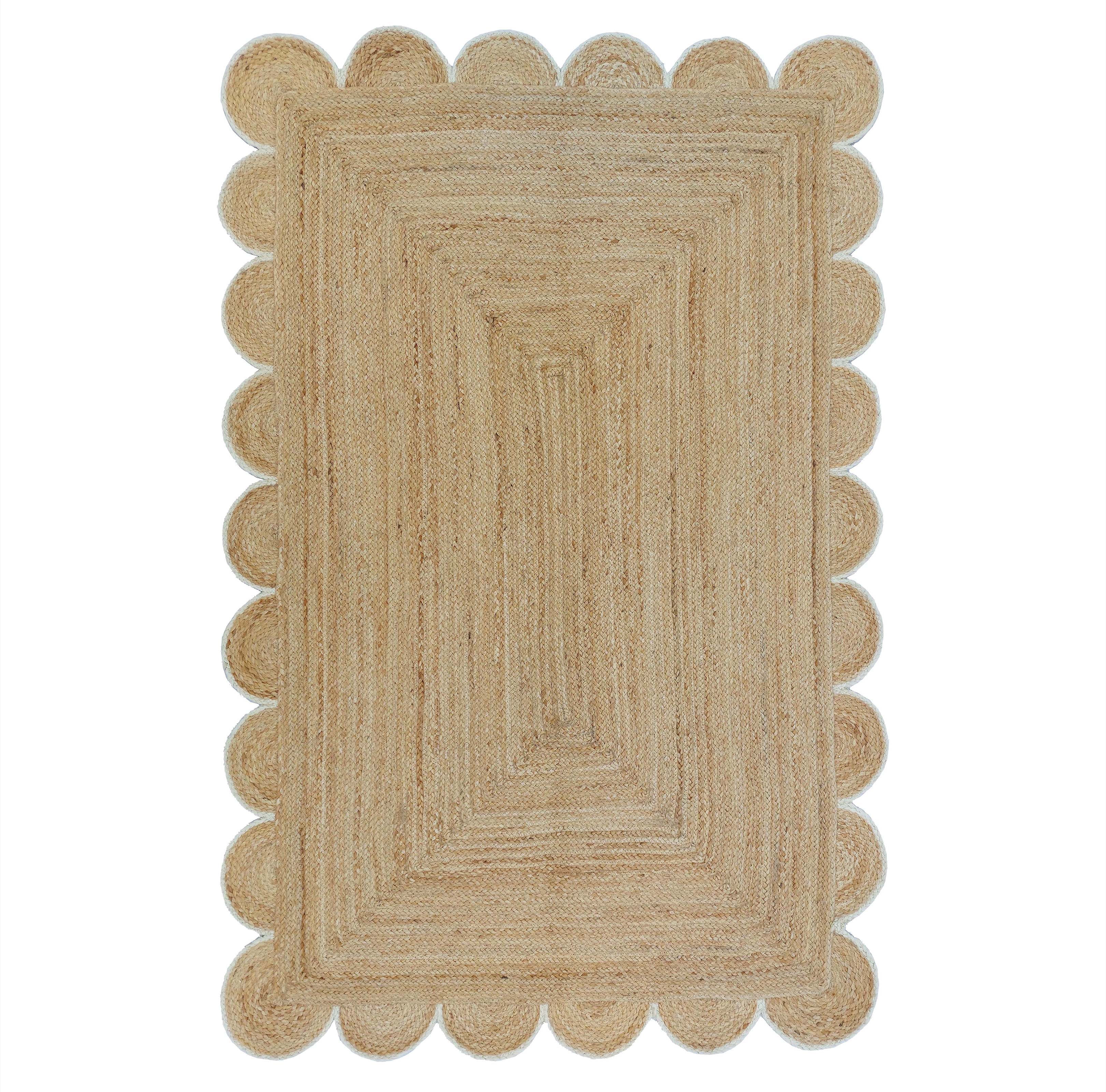 Weaving Village 8'x10' Scalloped Jute Rug, Off White Border, Ideal for ...