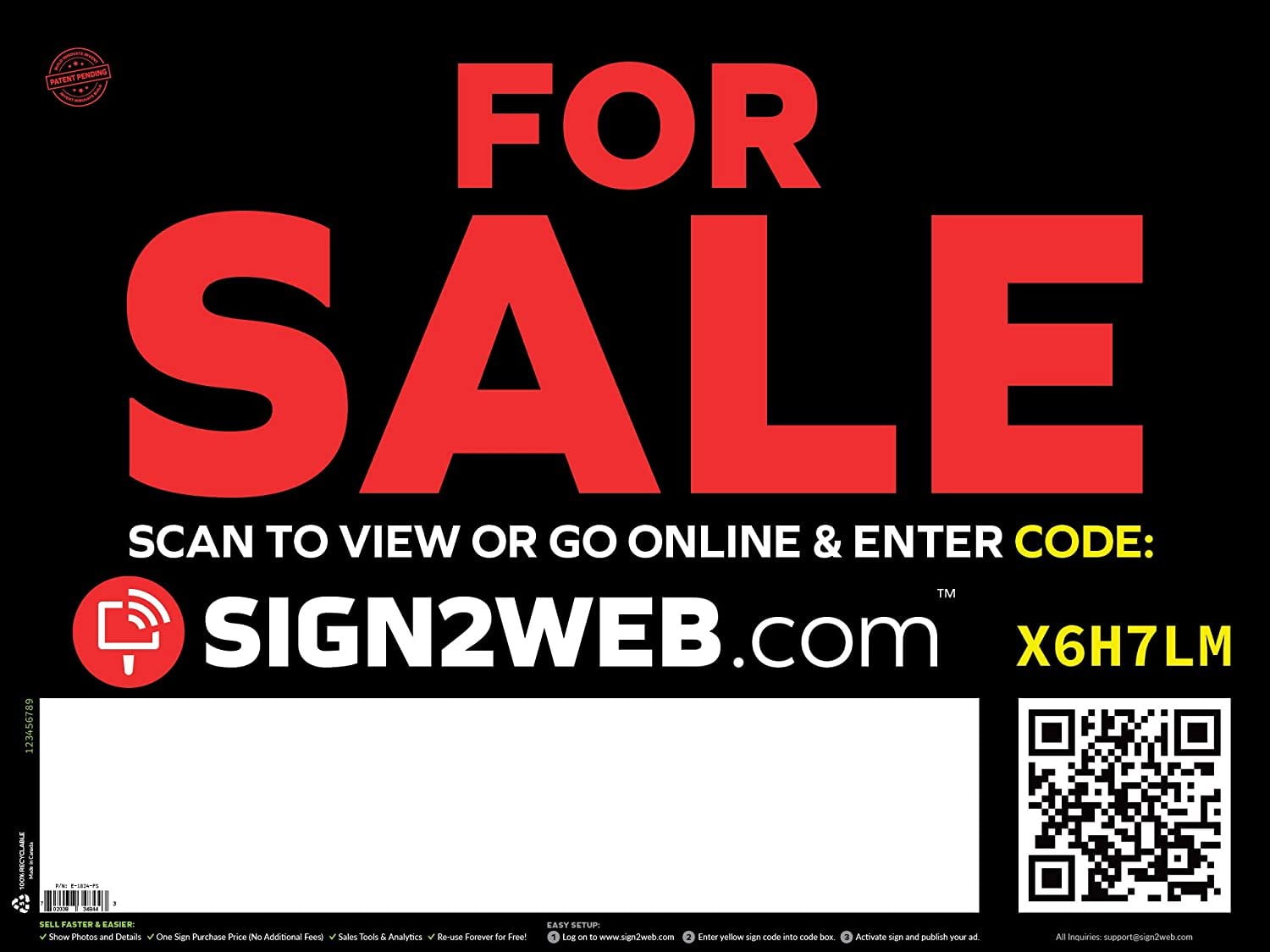 Web Enabled for Sale by Owner Sign + Website - Large 24 x 18 Laser ...