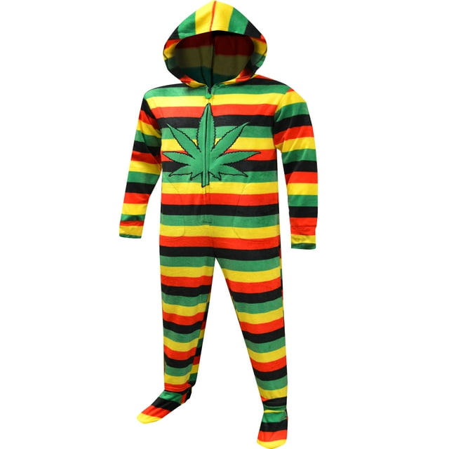 WebUndies Mens Weedman Route 420 Pot Rasta Stripe Footed Hooded Onesie ...